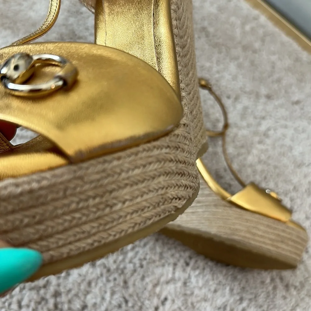 Gucci | Shoes | Authentic Gucci Genuine Gold Leather Wedge Platform ...